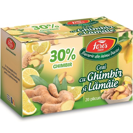 Ceai cu Ghimbir 30% si Lamaie, 20 plicuri, Fares - eMAG.ro