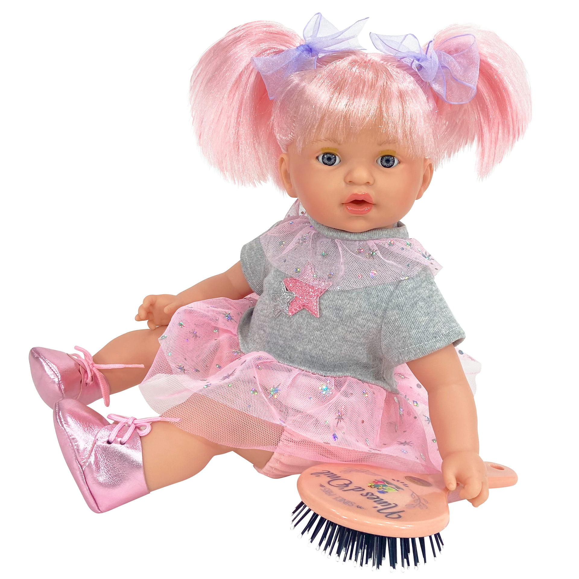 Papusa Artizanala cu miros de vanilie - Alex Star cu par roz (40 cm ...