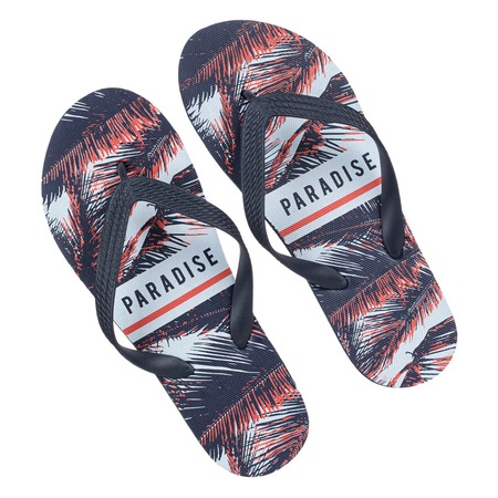 Slapi barbati, albastru/rosu, model frunze tropicale, polimer - eMAG.ro