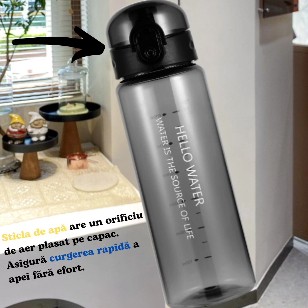 Sticla portabila apa, Plastic, Deschidere automata, 780ml, 7.3x24 cm, neagra - eMAG.ro