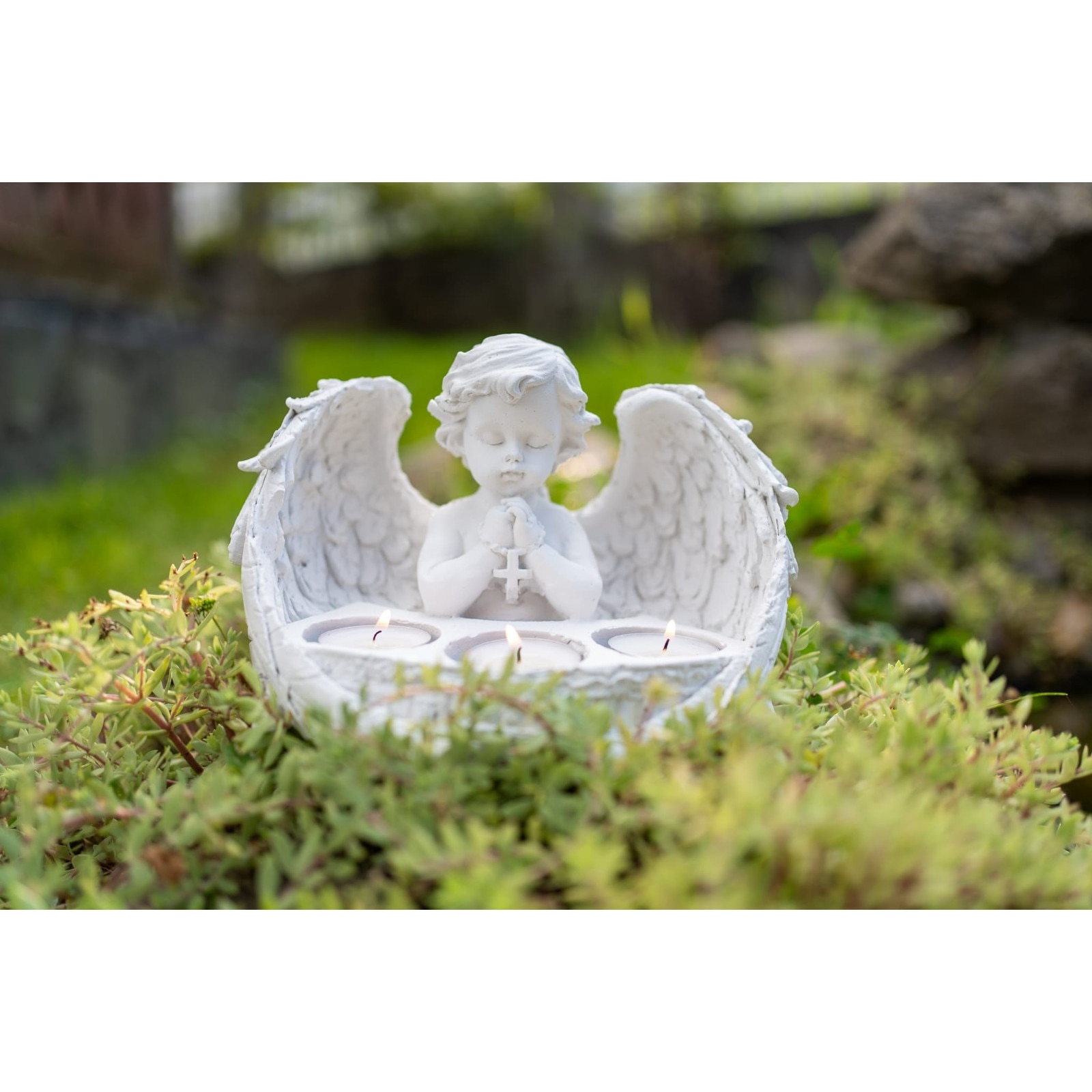 Suport ingeras lumanari, alb, ipsos, 22x15x14cm - eMAG.ro