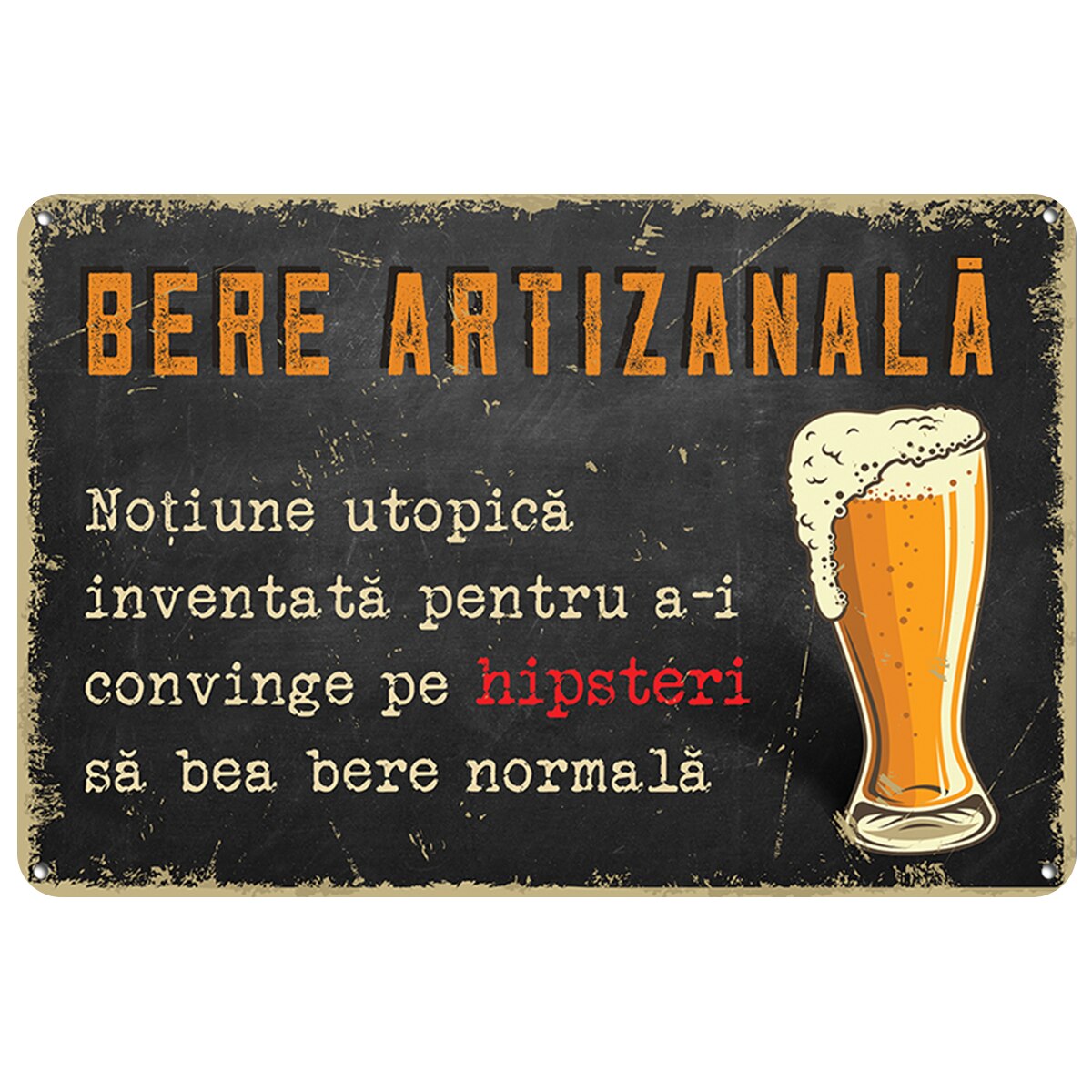 Placa metal decor perete, Bere artizanala, 30x20 cm - eMAG.ro