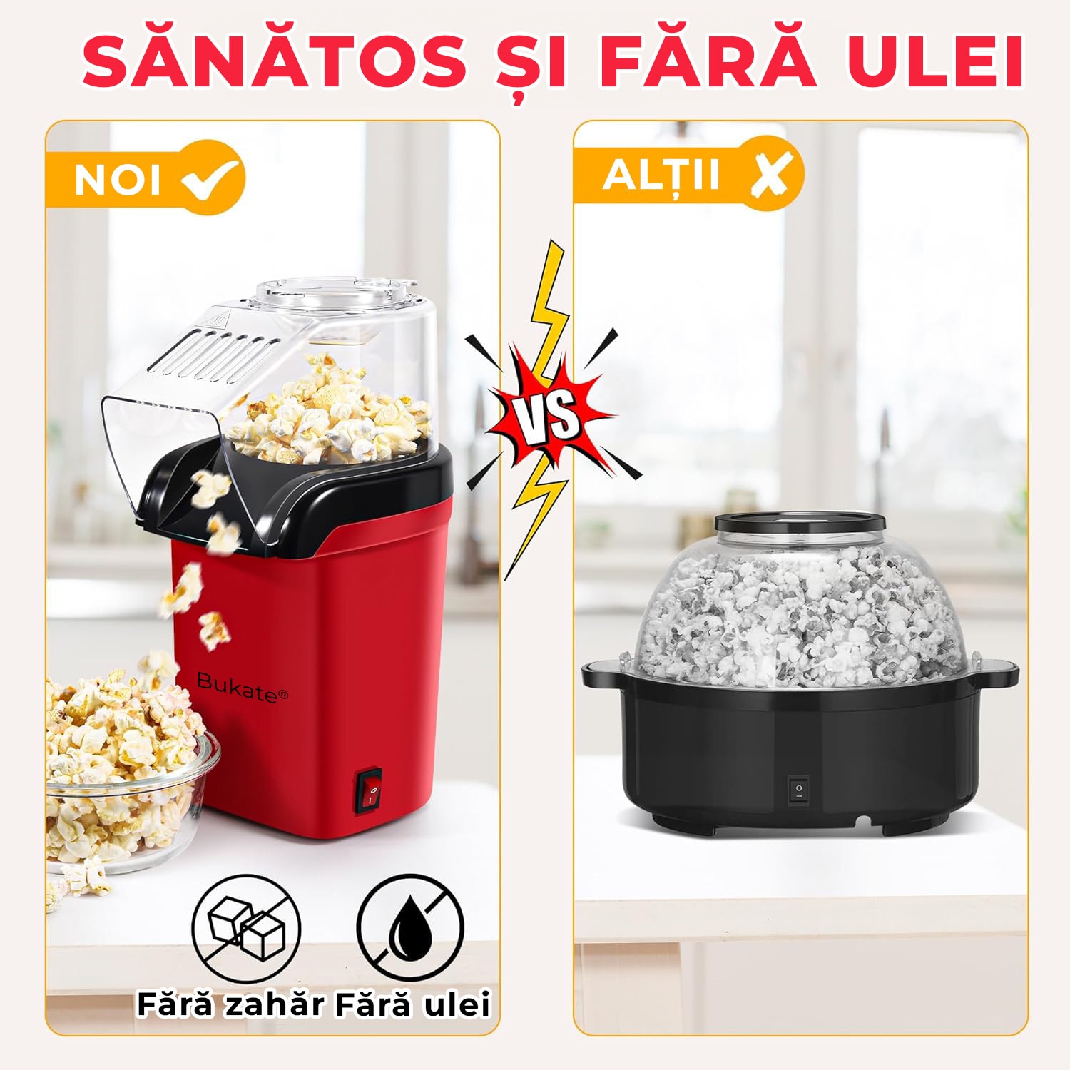 Aparat cu Aer Cald de facut Popcorn Bukate®, Gata in max. 3 min, 1200W ...