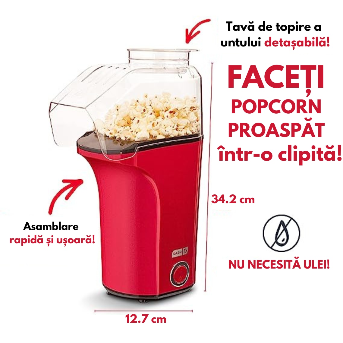 Aparat cu Aer Cald de facut Popcorn, Gata in max. 3 min, 1200W ...