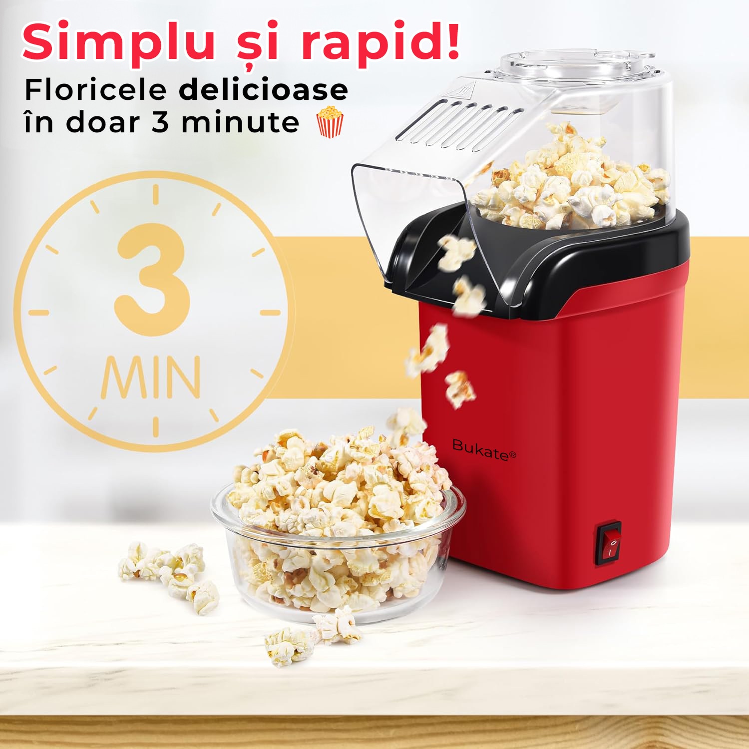 Aparat cu Aer Cald de facut Popcorn Bukate®, Gata in max. 3 min, 1200W ...