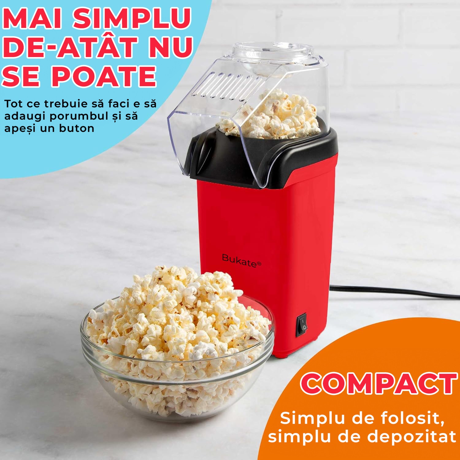 Aparat cu Aer Cald de facut Popcorn Bukate®, Gata in max. 3 min, 1200W ...