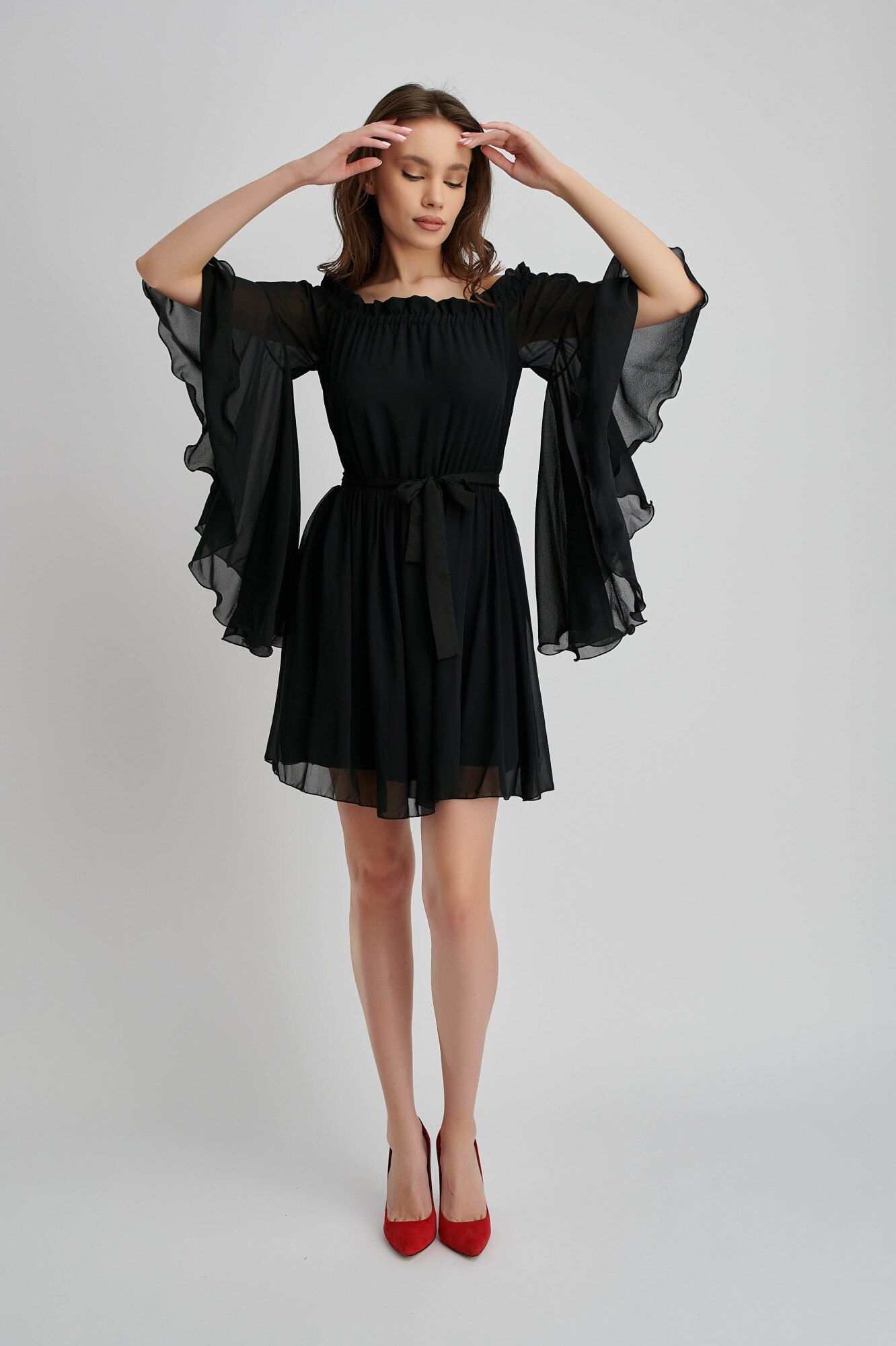 Rochie eleganta scurta din voal, Lucia M, Negru - eMAG.ro