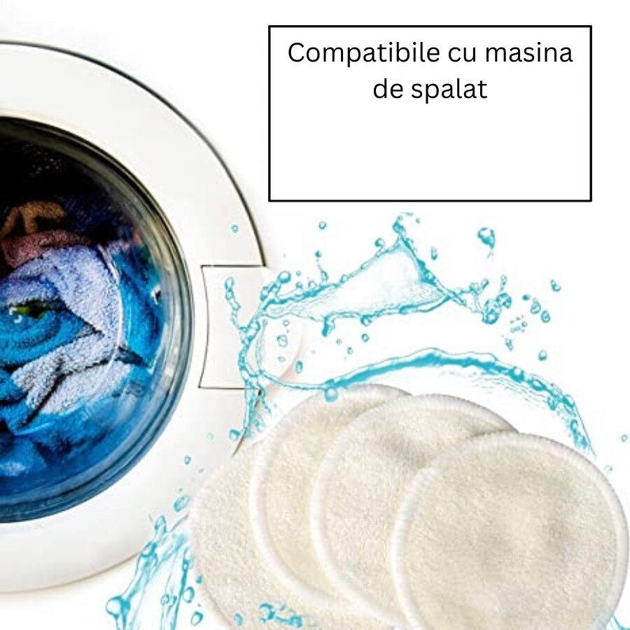 Set 10 Dischete demachiante reutilizabile, lavabile,100% bumbac, Fara ...