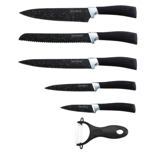 Set format din 5 cutite bucatarie si un curatator cartofi, din otel ...