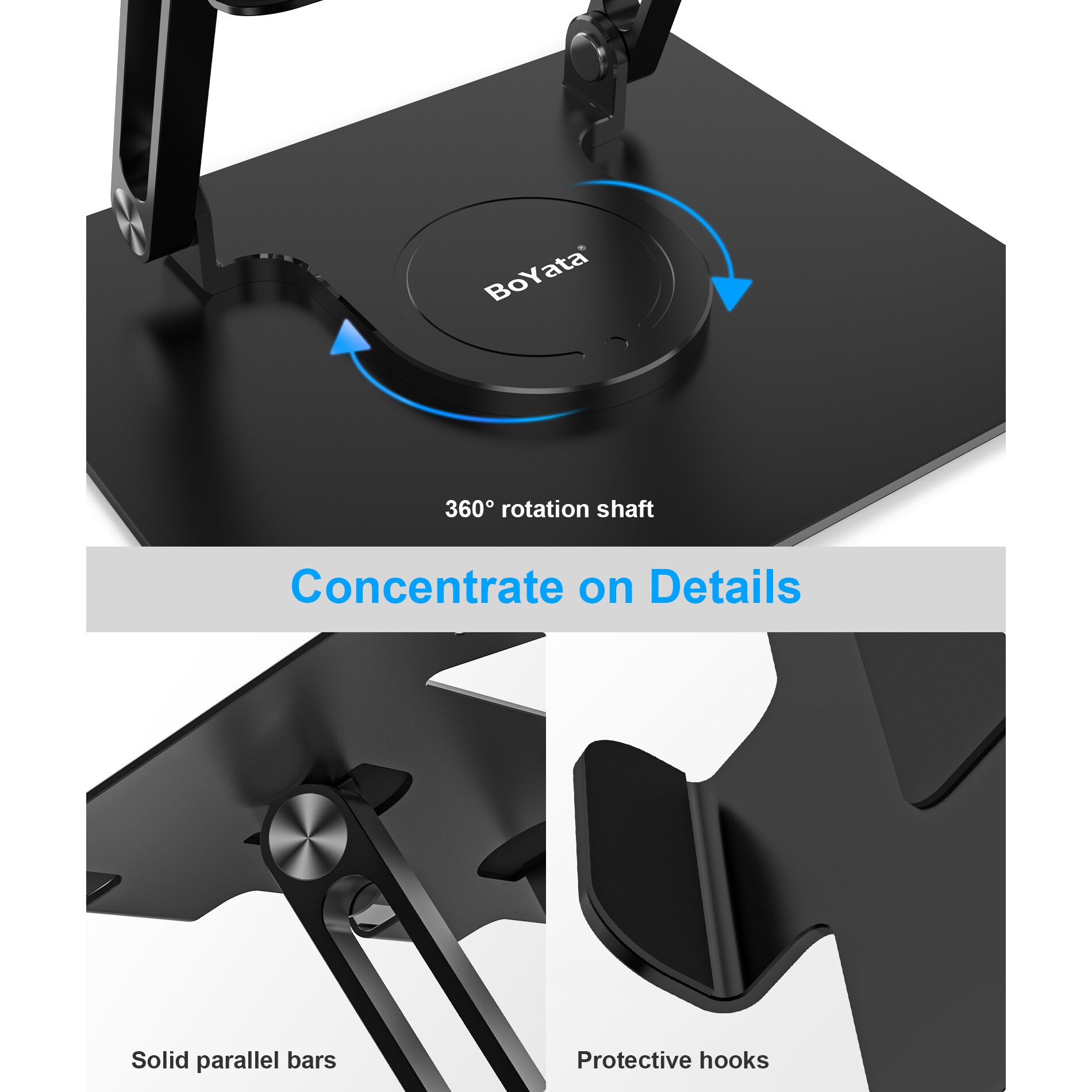 Suport rotativ pentru laptop, BoYata, reglabil, ergonomic, pliabil, cu ...