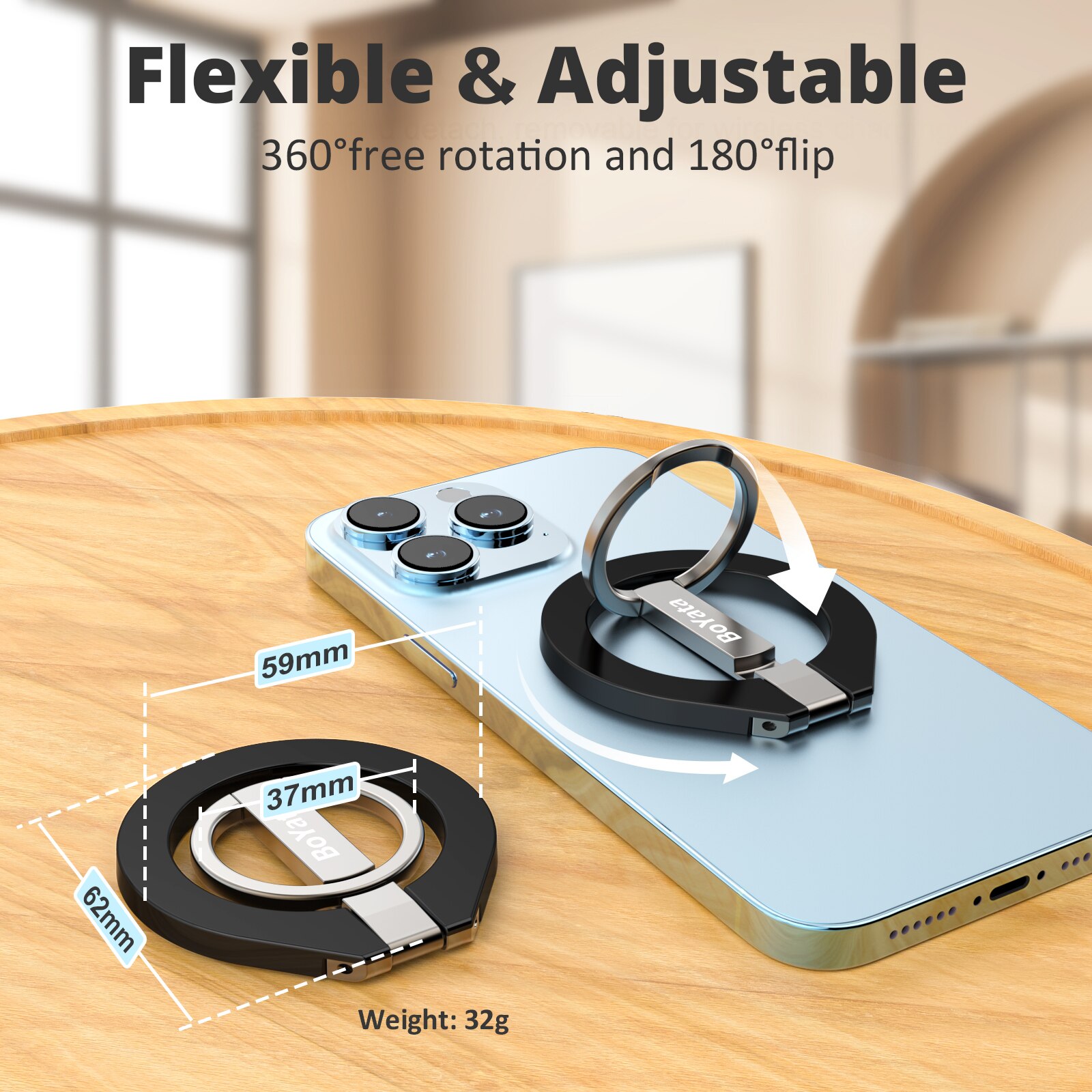 Suport inel pentru telefon, BoYata, magnetic, rotativ, compatibil ...