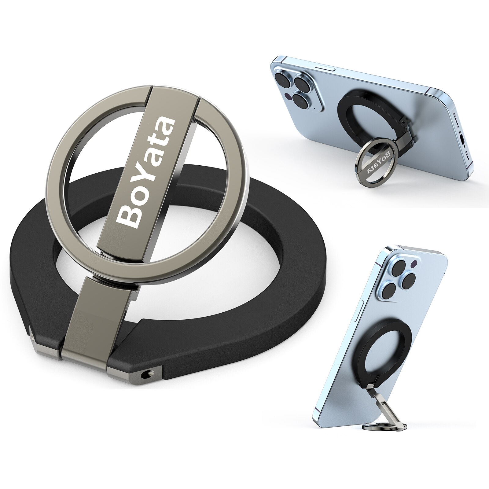 Suport inel pentru telefon, BoYata, magnetic, rotativ, compatibil ...