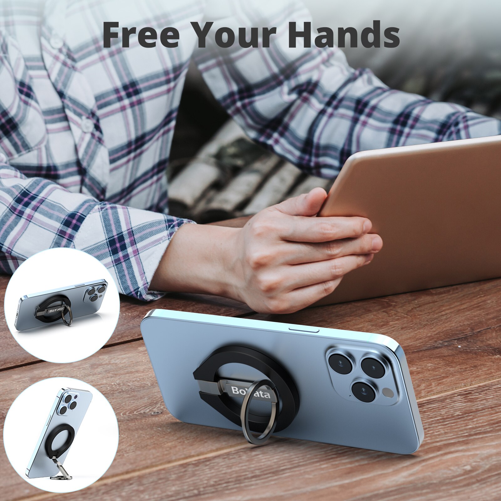 Suport inel pentru telefon, BoYata, magnetic, rotativ, compatibil ...