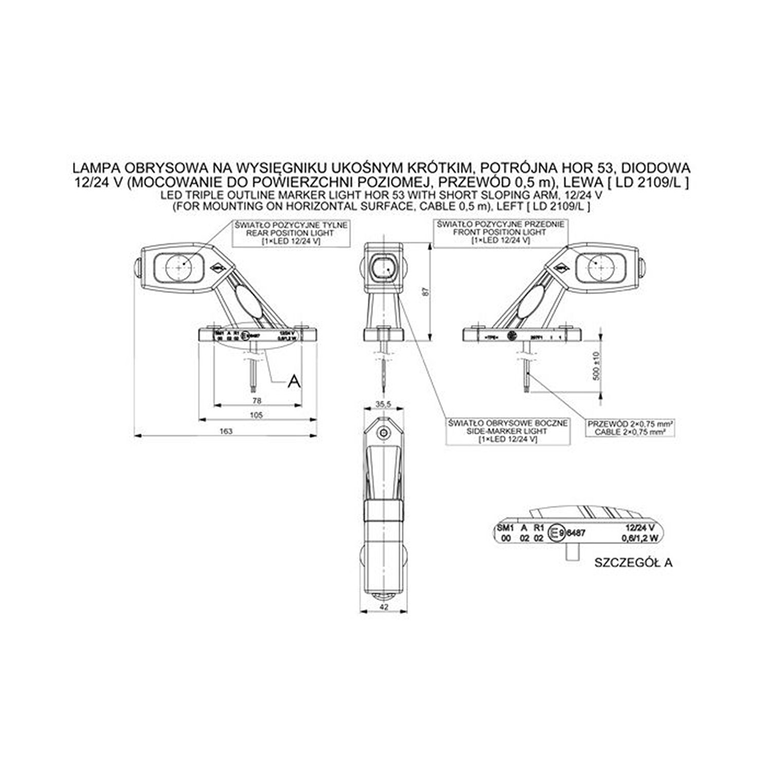 Lampa de degajare, HORPOL, cu LED-uri triple, cu brat oblic scurt, LD ...