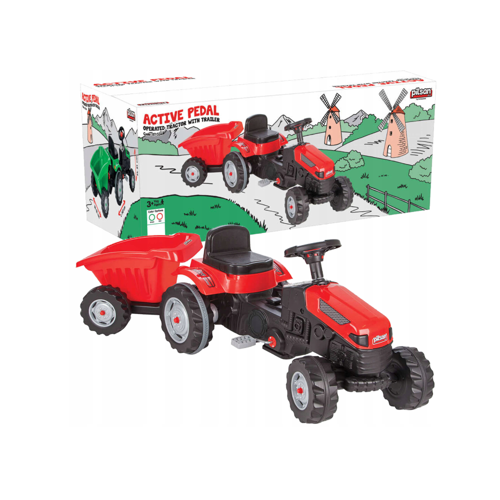 Tractor cu pedale si remorca pentru copii, rosu - eMAG.ro