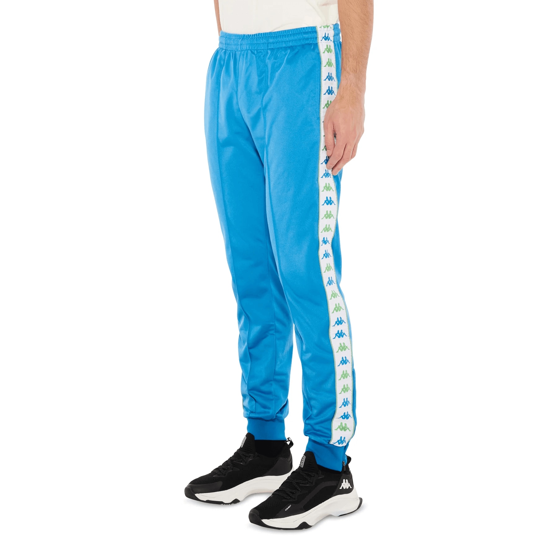 Pantaloni sport cu banda logo laterala si slituri cu fermoar la glezna ...