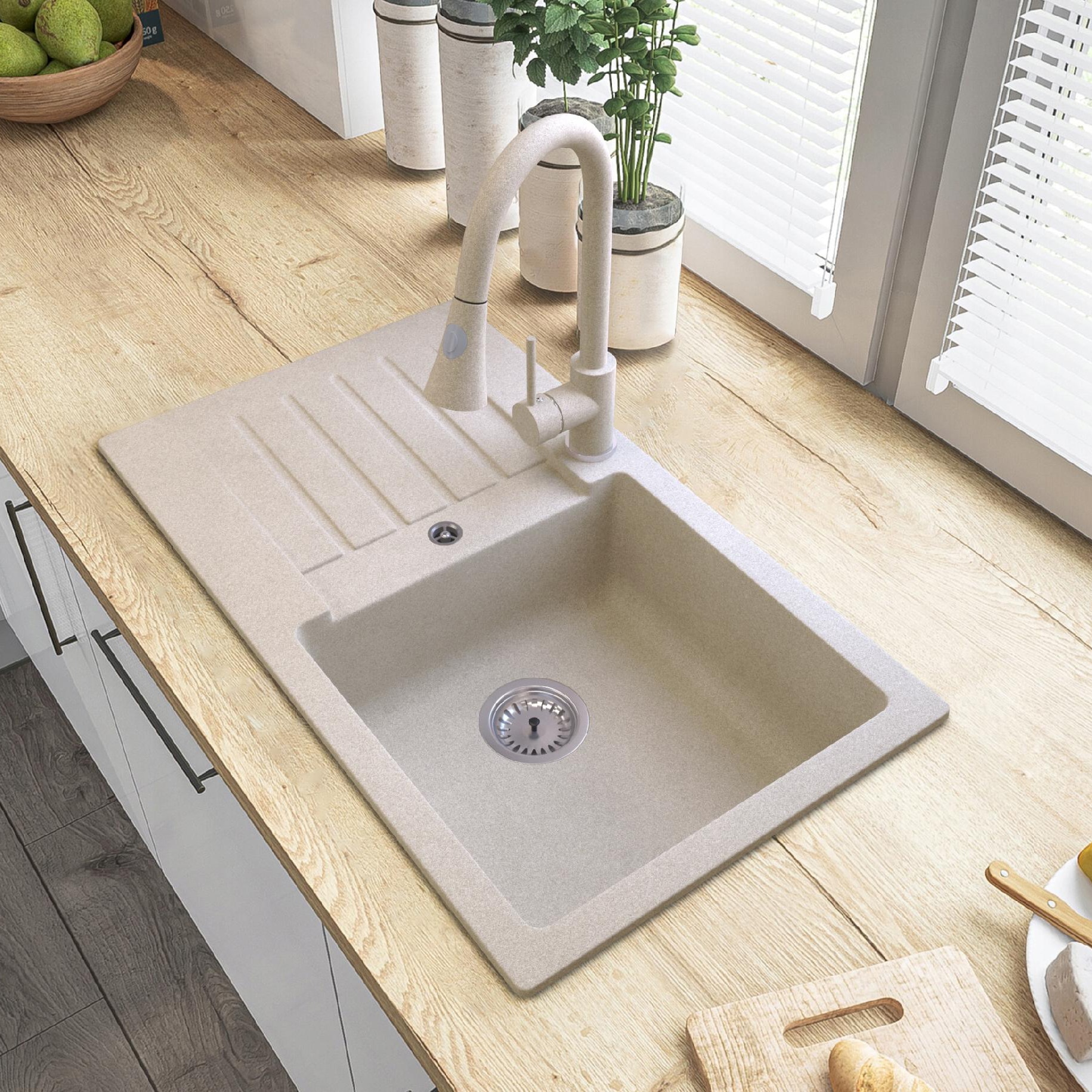 Set chiuveta cu baterie Snake si sifon, Granitan, Model Trix, Granit ...