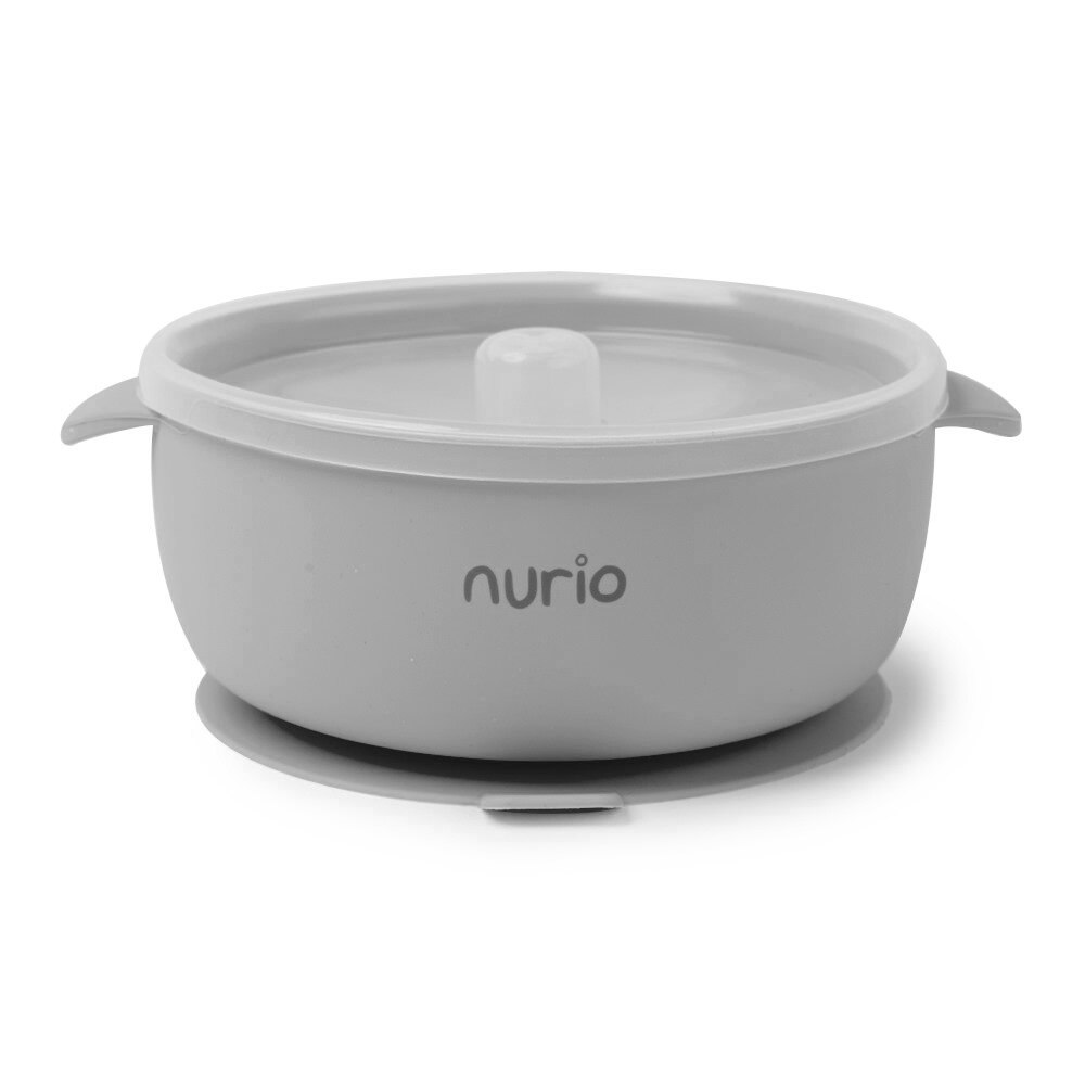 Bol Hranire Bebelusi, din Silicon, cu Lingurita si Capac - Gri - Nurio - eMAG.ro