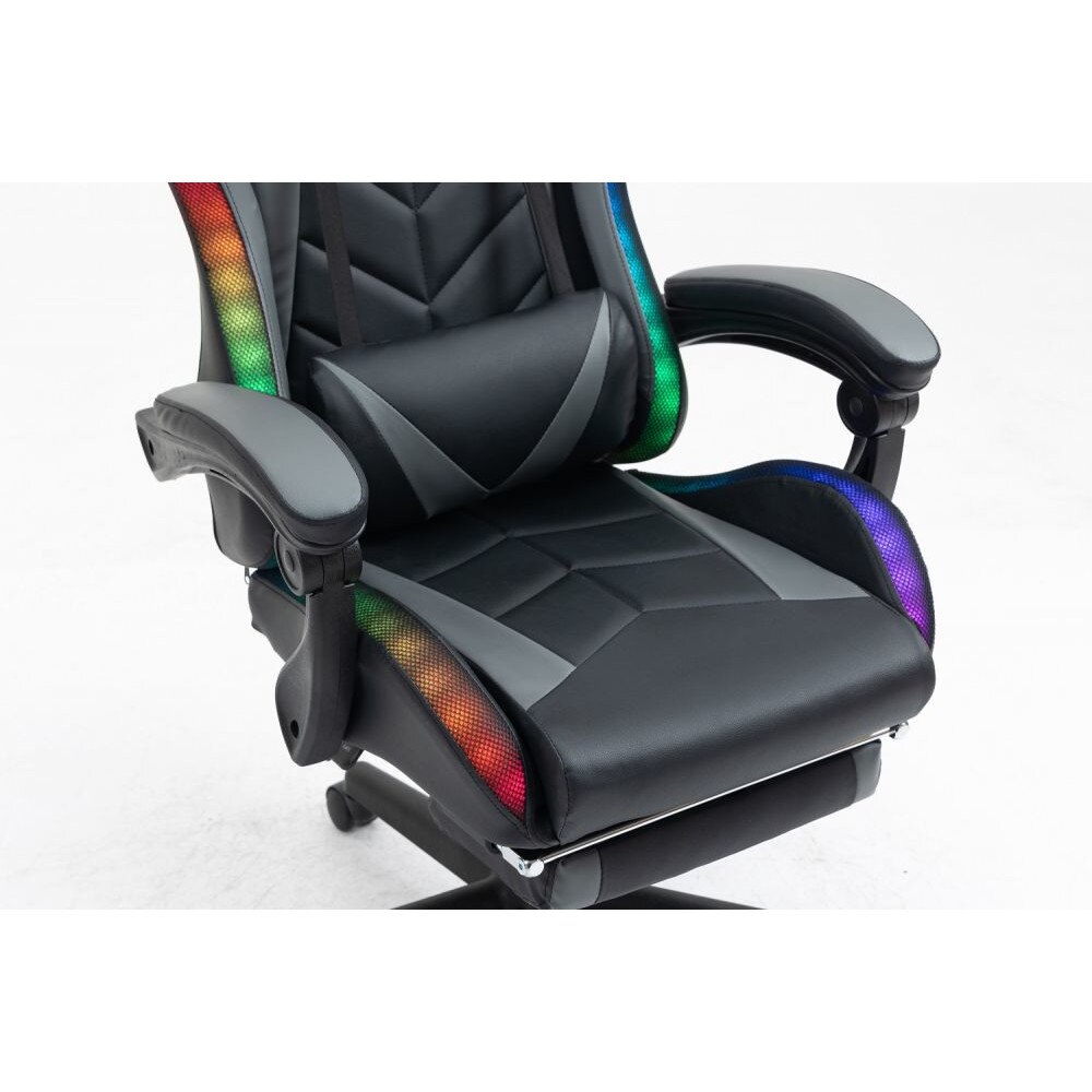 Scaun gaming, sistem iluminare banda LED RGB, masaj in perna lombara ...