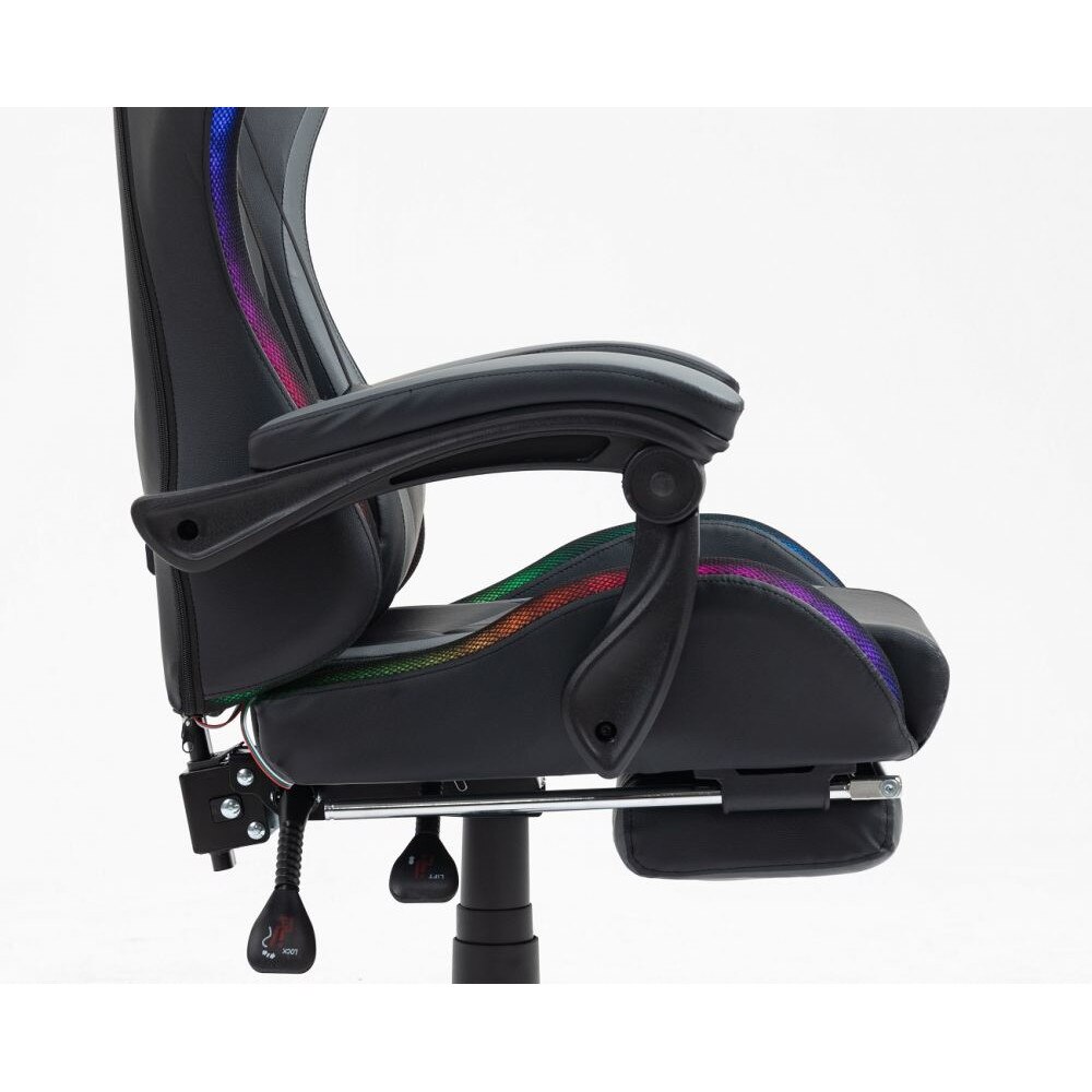 Scaun gaming, sistem iluminare banda LED RGB, masaj in perna lombara ...