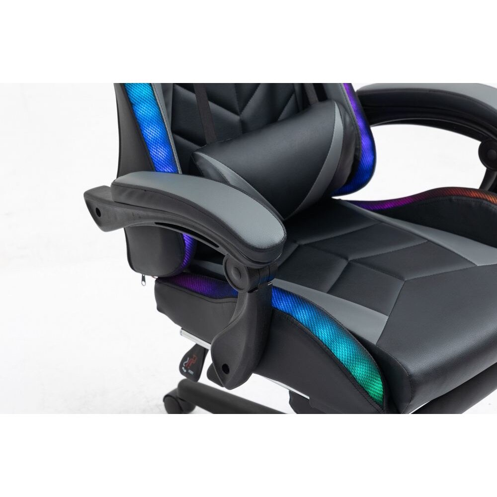 Scaun gaming, sistem iluminare banda LED RGB, masaj in perna lombara ...