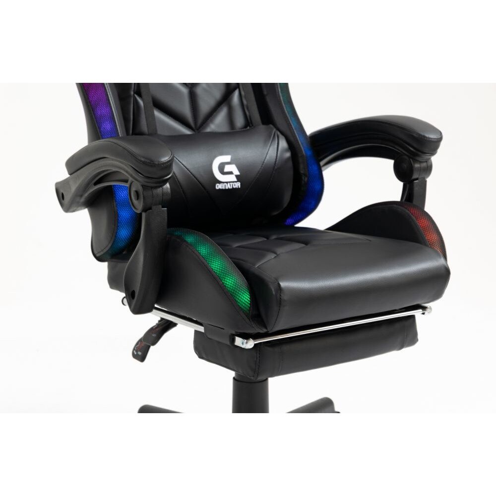 Scaun gaming, sistem iluminare banda LED-RGB, masaj in perna lombara ...