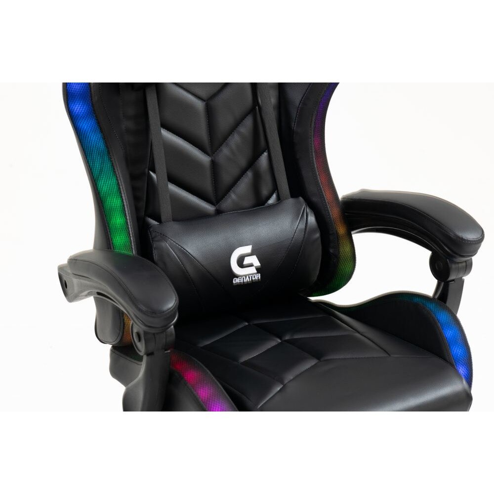 Scaun gaming, sistem iluminare banda LED-RGB, masaj in perna lombara ...