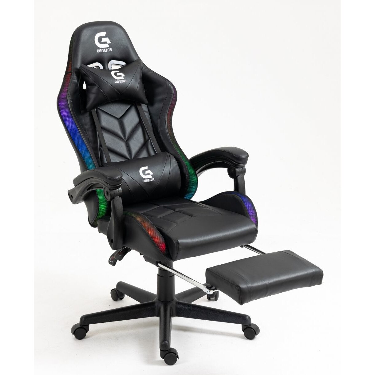 Scaun gaming, sistem iluminare banda LED-RGB, masaj in perna lombara ...