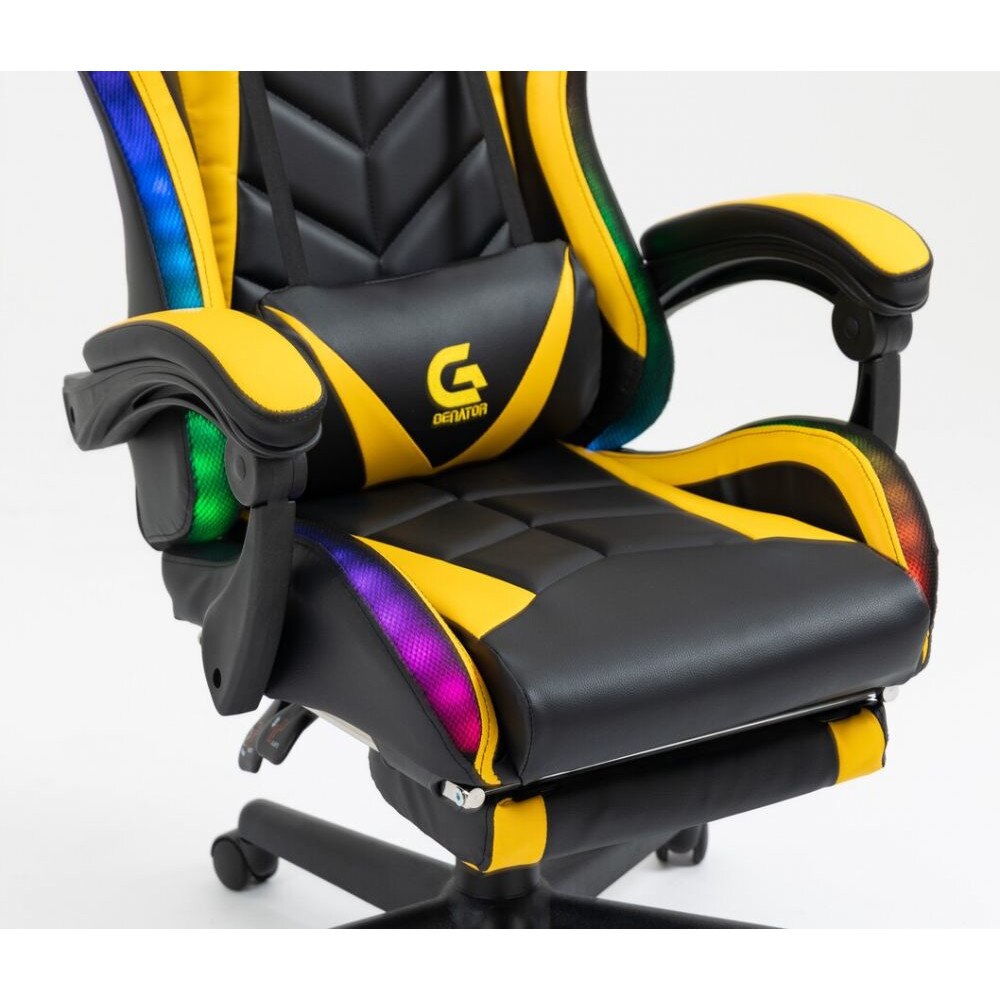 Scaun gaming, sistem iluminare banda LED RGB, masaj in perna lombara ...