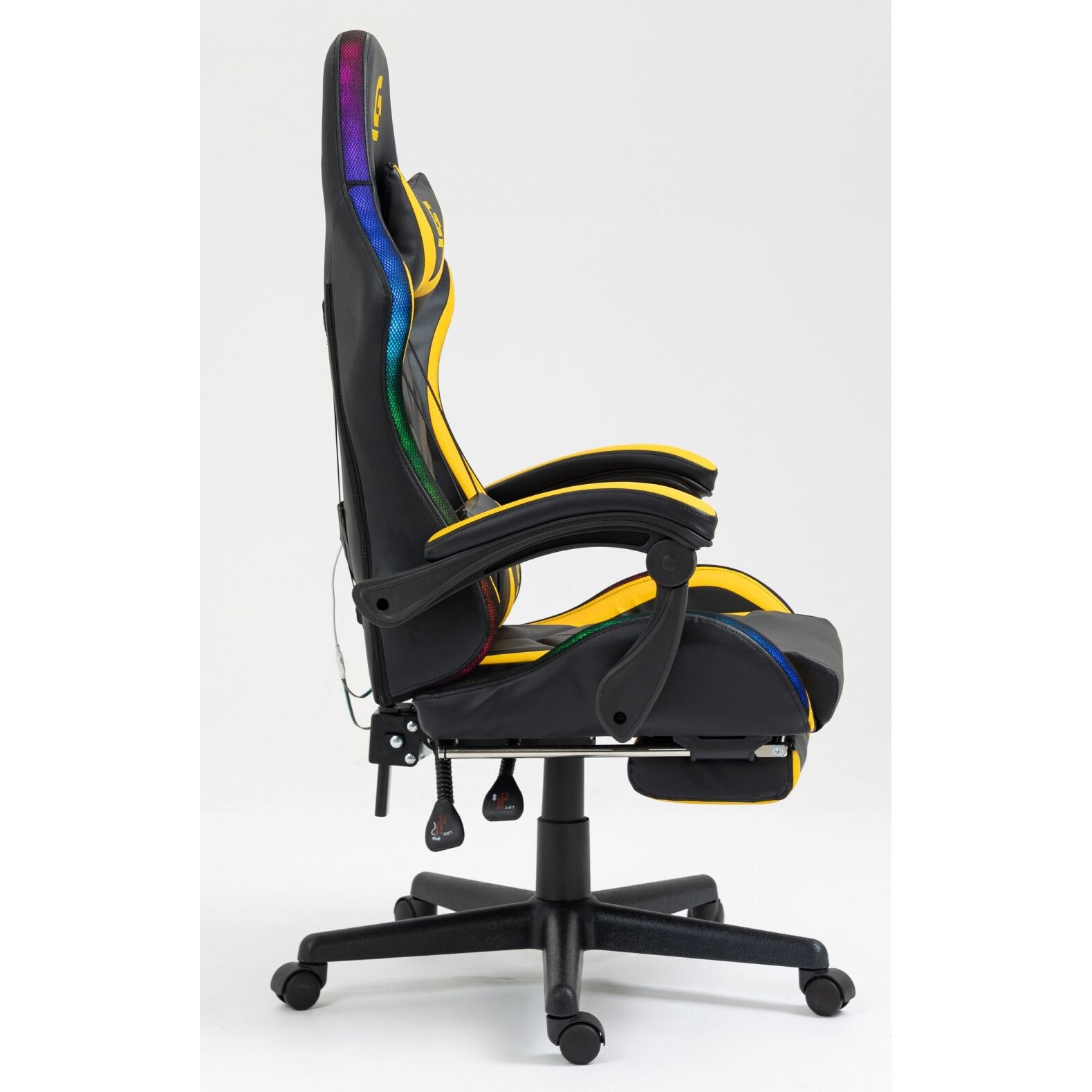 Scaun gaming, sistem iluminare banda LED RGB, masaj in perna lombara ...