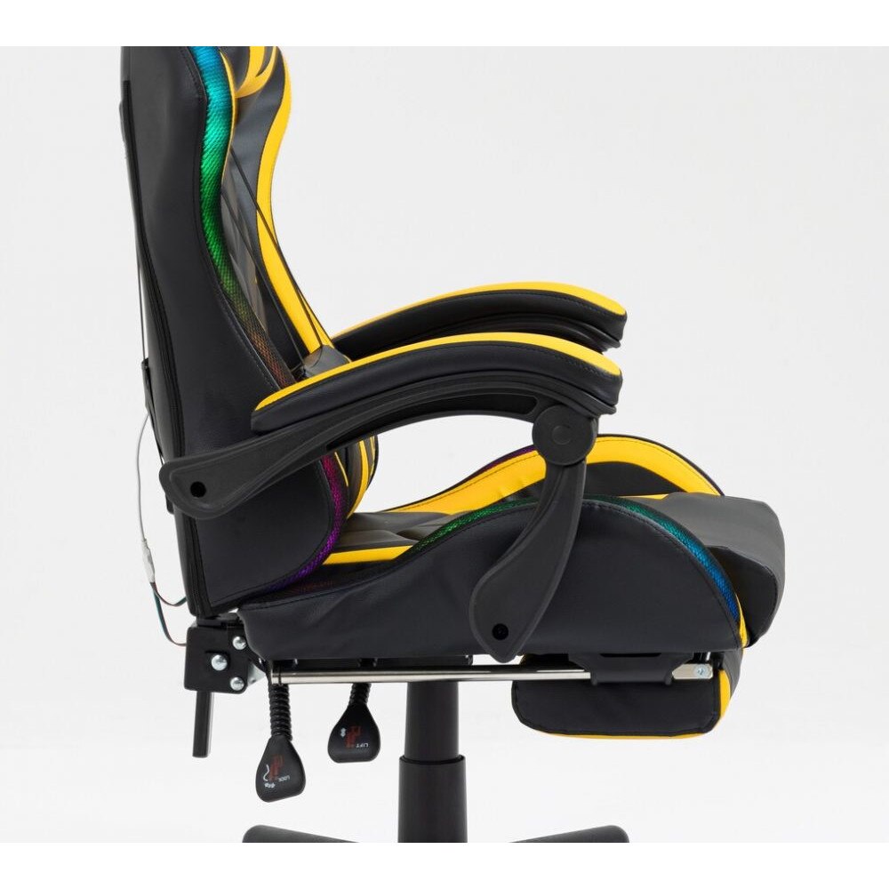 Scaun gaming, sistem iluminare banda LED RGB, masaj in perna lombara ...