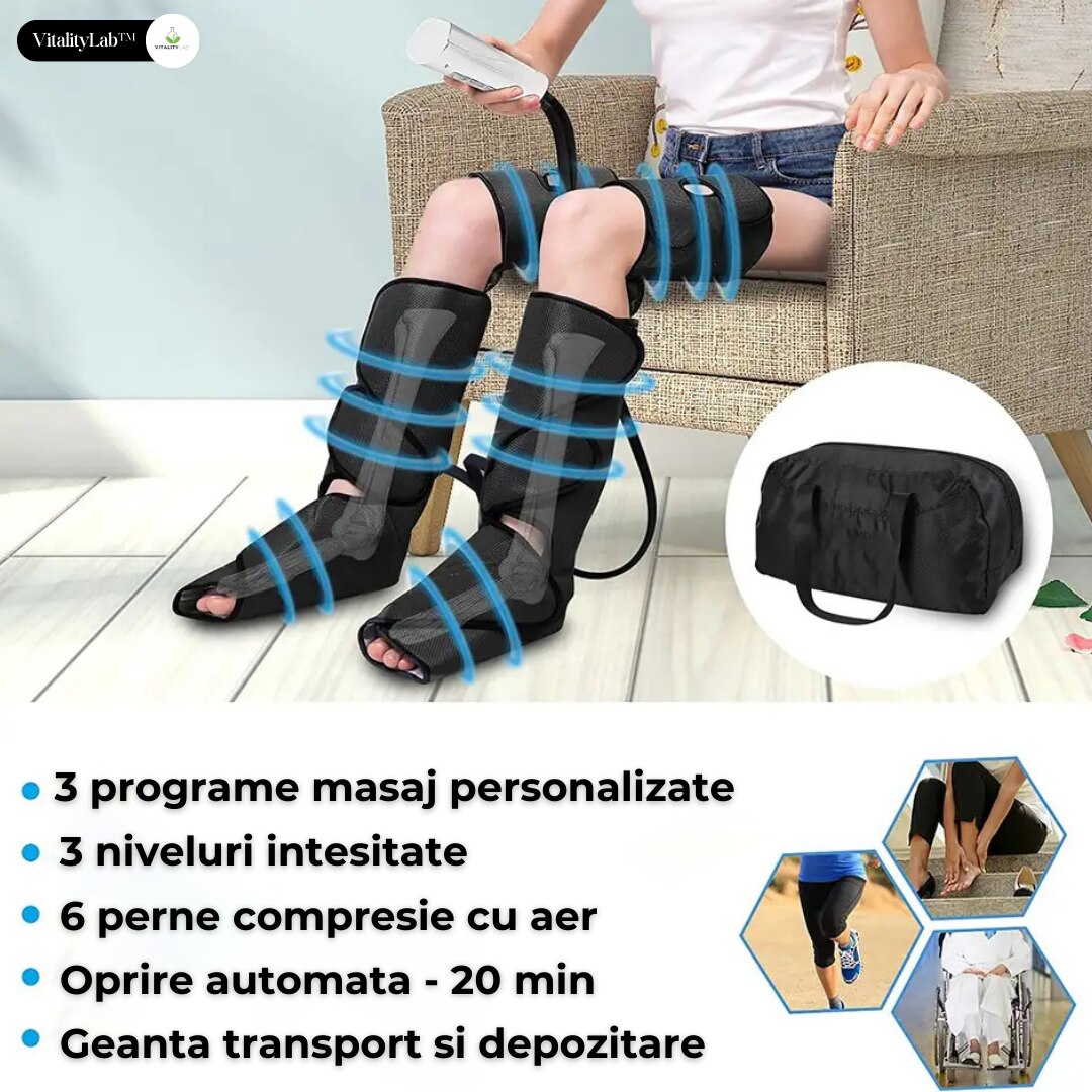 Aparat masaj picioare Pro Massager Vitality Lab™, drenaj limfatic, 3 ...