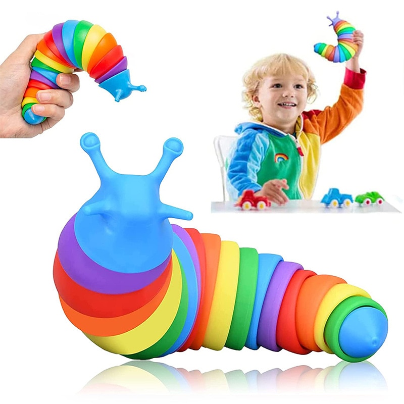 Set 2 Jocuri senzoriale cu omida curcubeu, Antistres, Fidget Toy ...