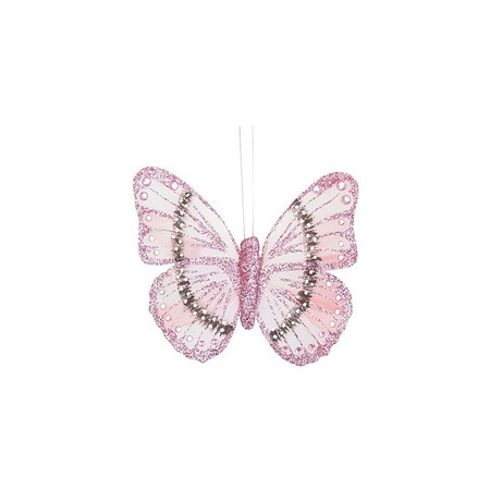 Fluturas decorativ roz, cu sclipici si cleste de prindere, 12 cm - eMAG.ro