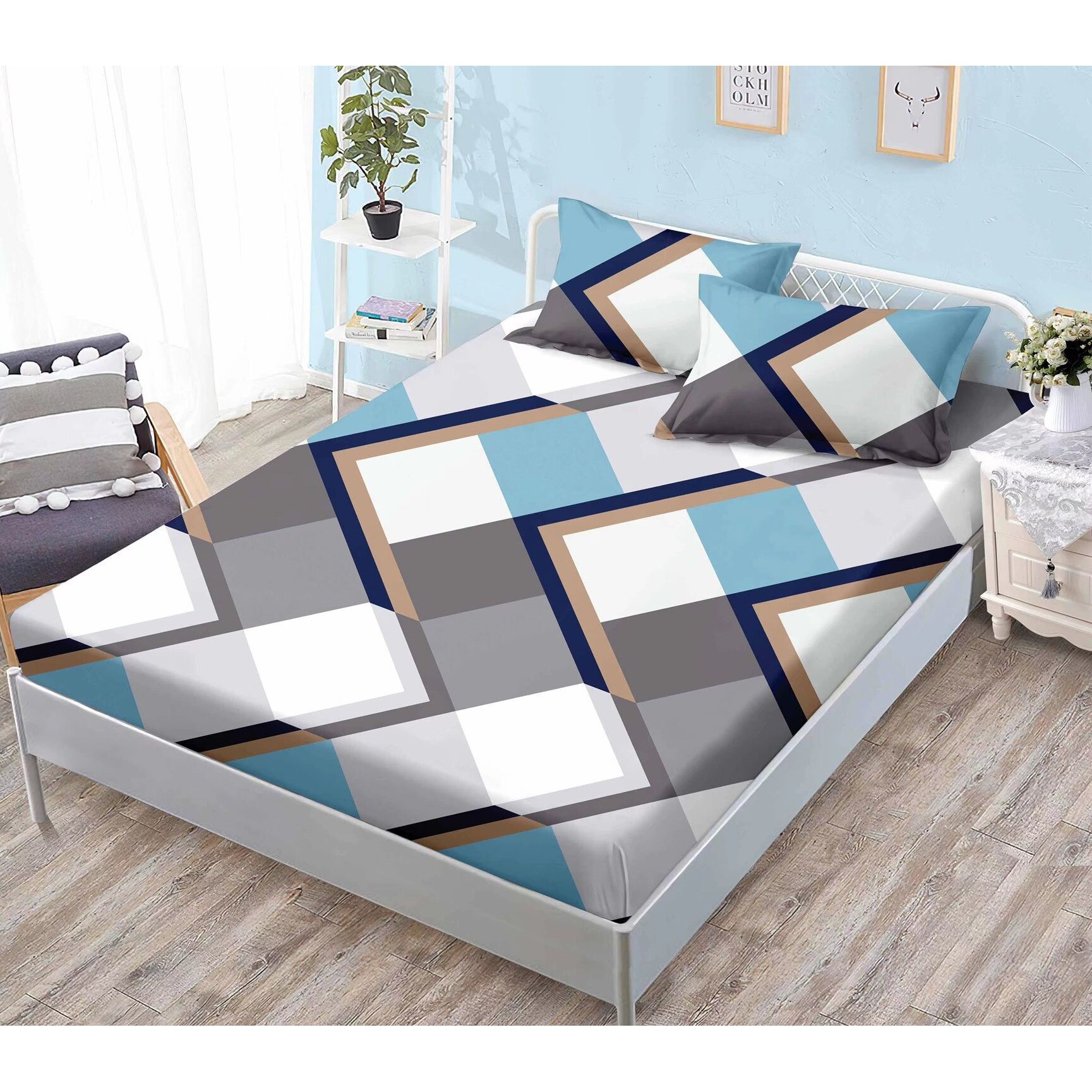 Set Husa de Pat cu Elastic din Finet, pentru Pat Dublu, 3 Piese, 2 Fete ...