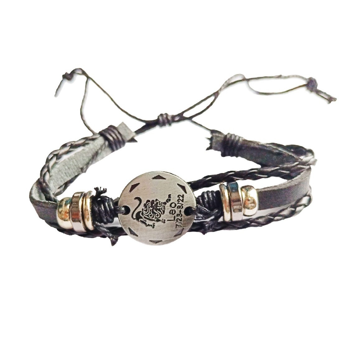 Brata din piele ecologica, Zodiac Leu, Negru, BR53 - eMAG.ro