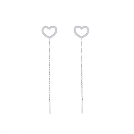 Cercei inima contur cu lant din argint rodinat, ARTOR, CL25, argintiu ...