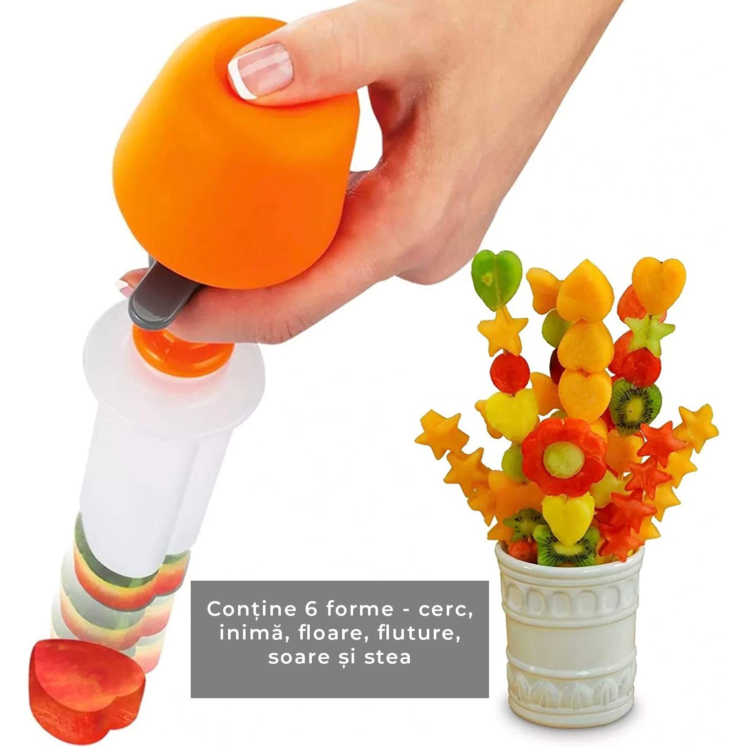Set de 6 Forme si Aparat cu Pompa pentru Decorat si Curatat Fructe ...