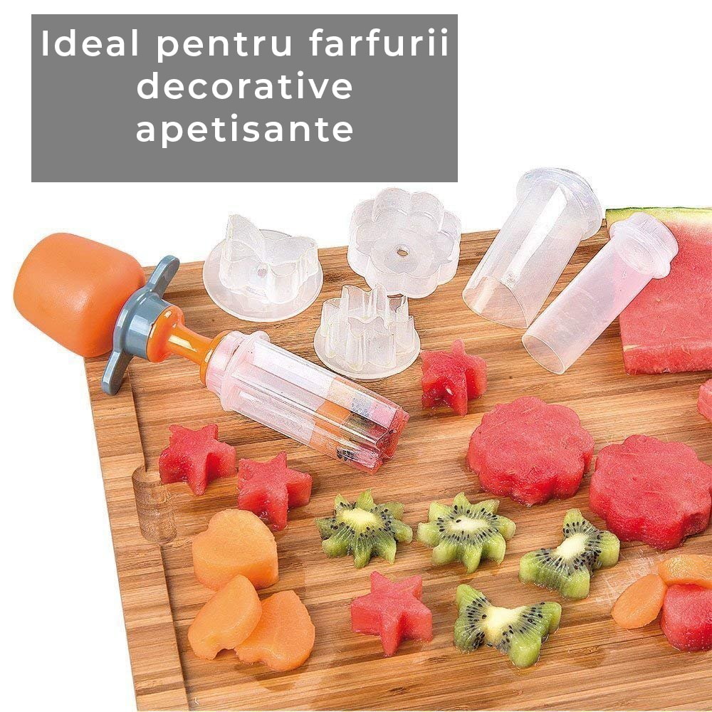 Set de 6 Forme si Aparat cu Pompa pentru Decorat si Curatat Fructe ...