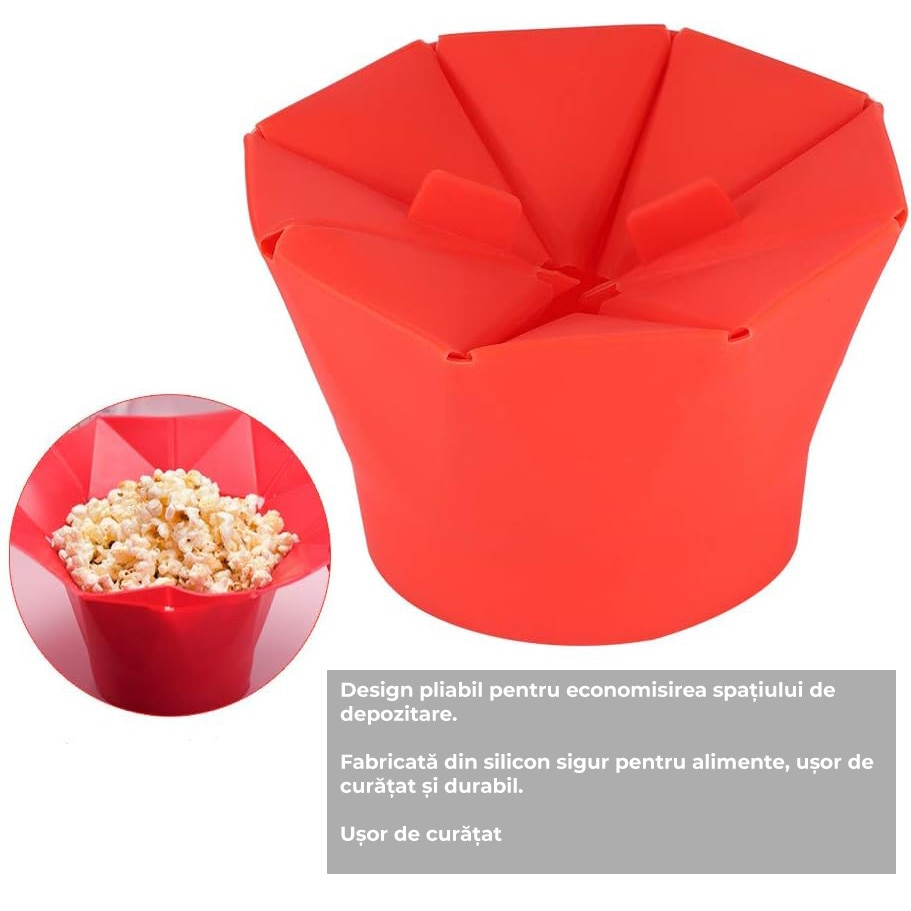 Recipient din Silicon pentru Popcorn la Microunde cu Capac Pliabil ...