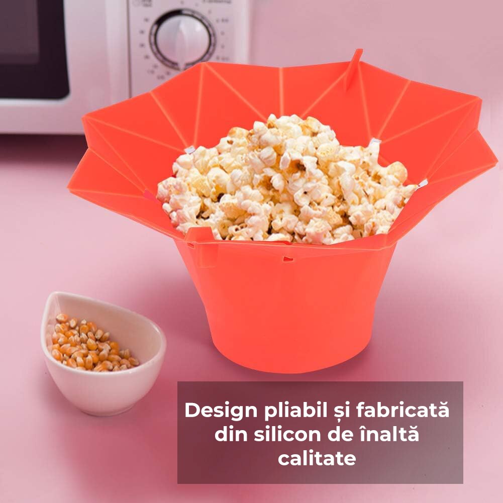 Recipient din Silicon pentru Popcorn la Microunde cu Capac Pliabil ...