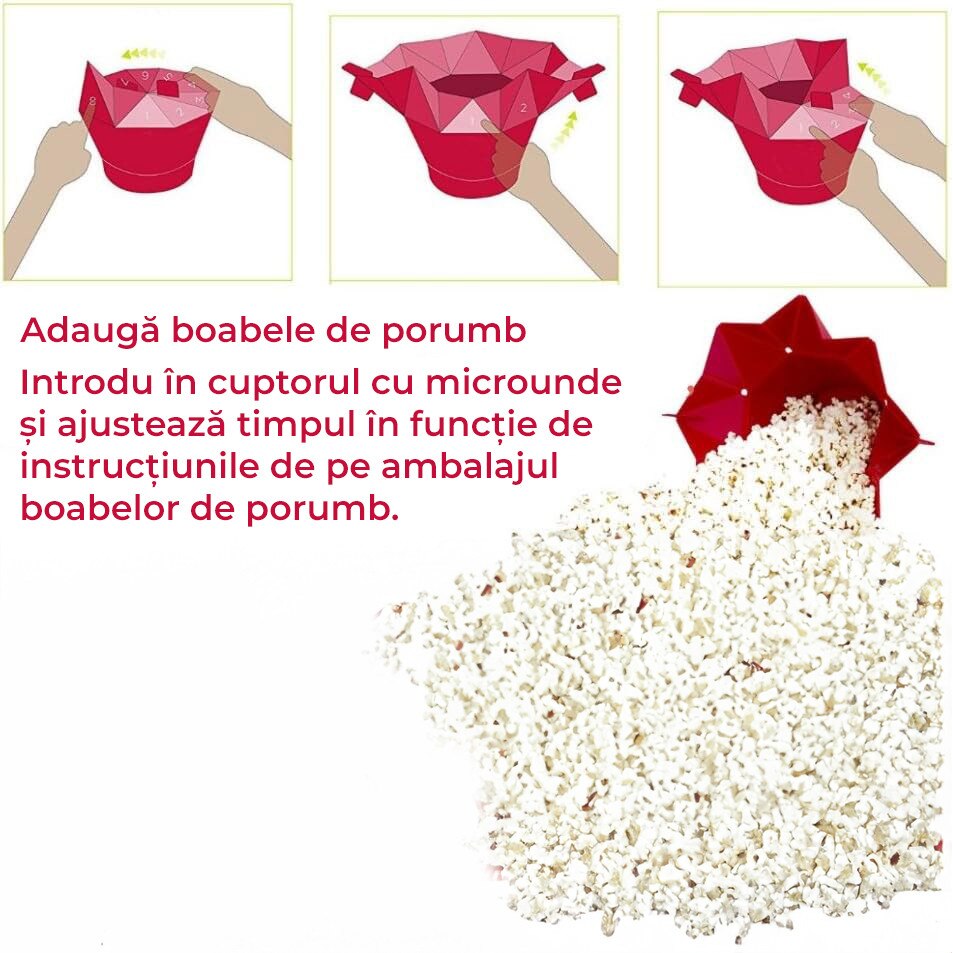Recipient din Silicon pentru Popcorn la Microunde cu Capac Pliabil ...