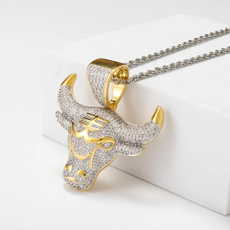 Lant, model fashion, pandantiv cap de taur, unisex, argintiu, EFAYN ...