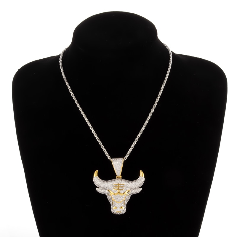 Lant, model fashion, pandantiv cap de taur, unisex, argintiu, EFAYN ...