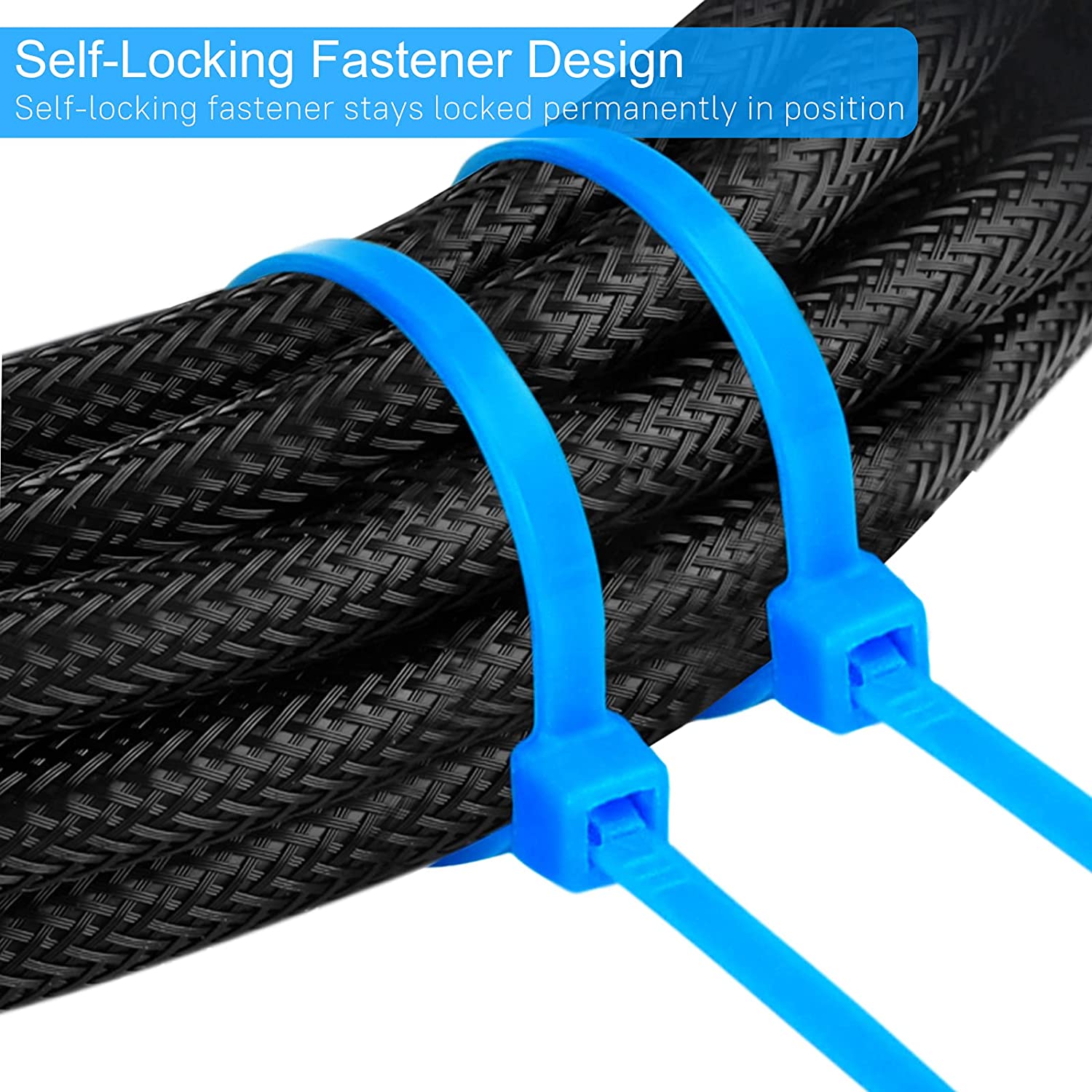 Set de 100 legaturi pentru cabluri, Plastic, 200 mm x 2,6 mm, Albastru ...