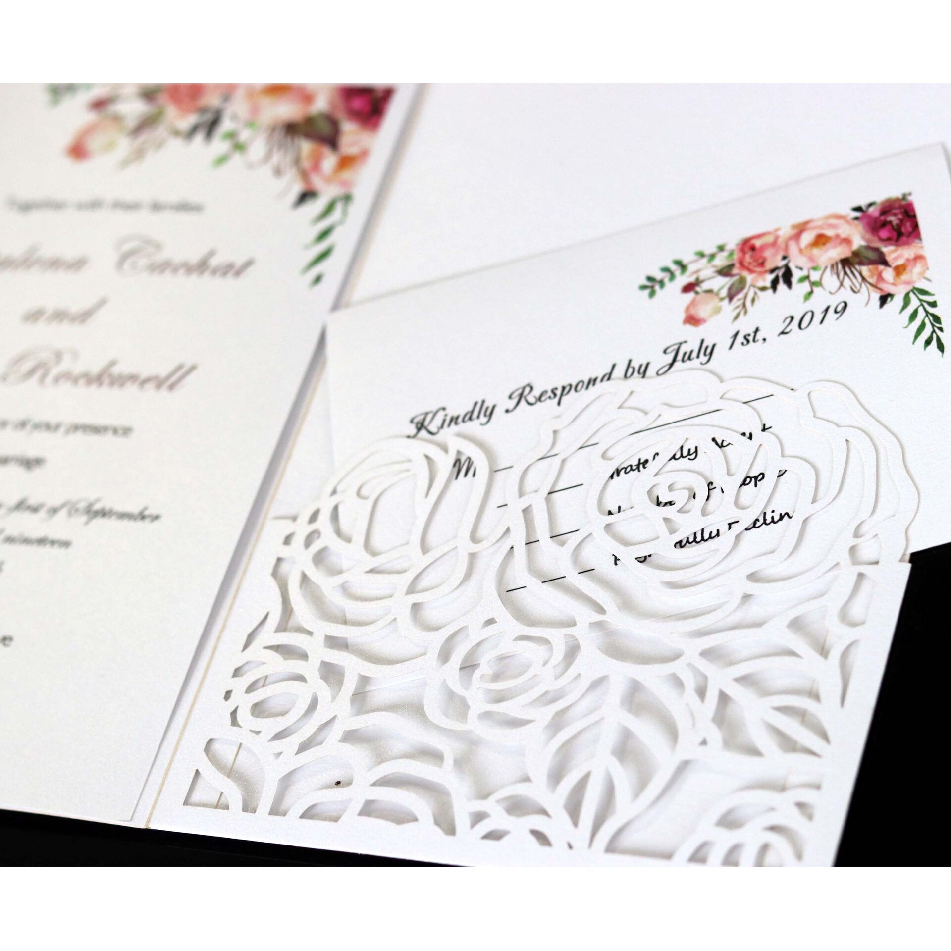 Set 50 invitatii pentru nunta, Plic, Panglica, Alb - eMAG.ro