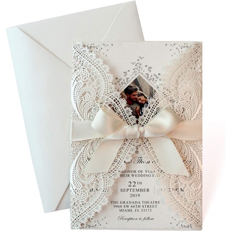 Invitatii de nunta elegante cu fundite, 25 bucati - eMAG.ro