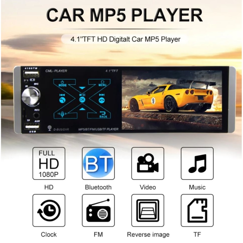 Мултиплейър Mp5 Bluetooth 1 Din Handsfree 2x USB захранване 4x50W Екран ...