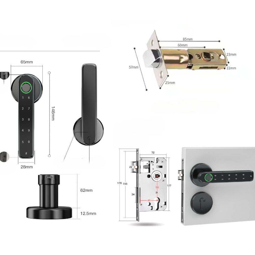 OEM Digitális okos kilincs, WiFi, Bluetooth ujjlenyomatos feloldás, PIN ...