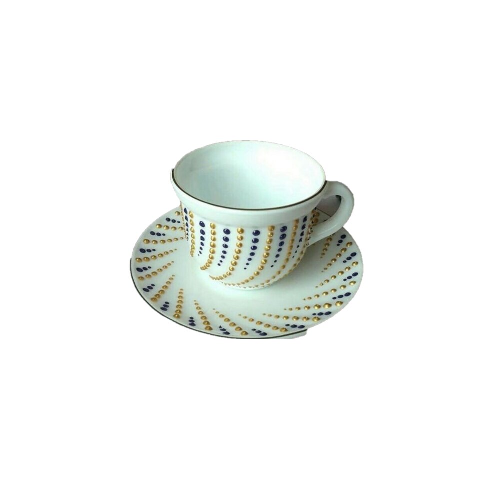 Set ceasca si farfurioara, pictat manual, opal, model punctat, 300ml ...